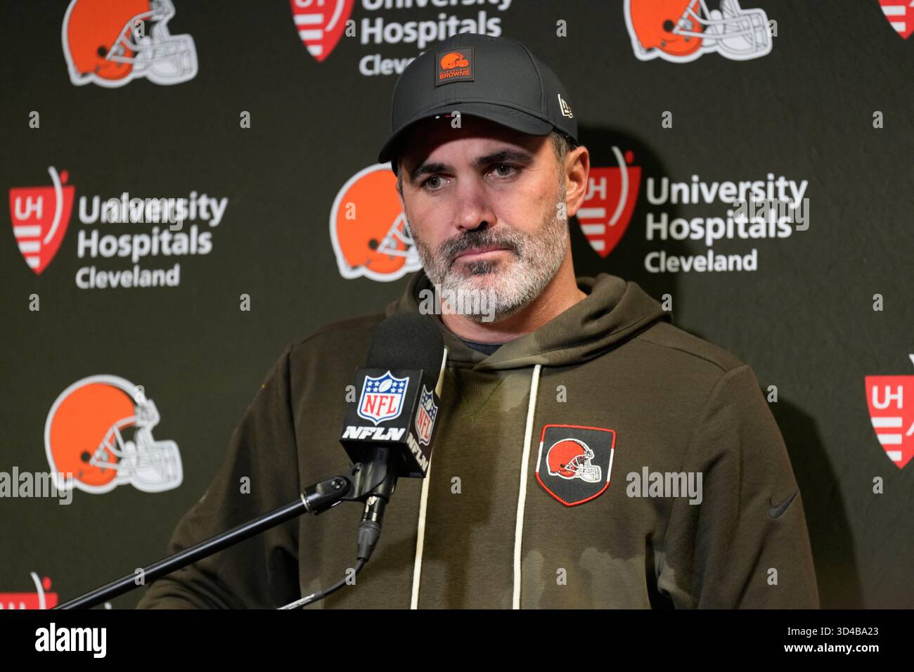 Cleveland Browns head coach Kevin Stefanski speaks during a news ...