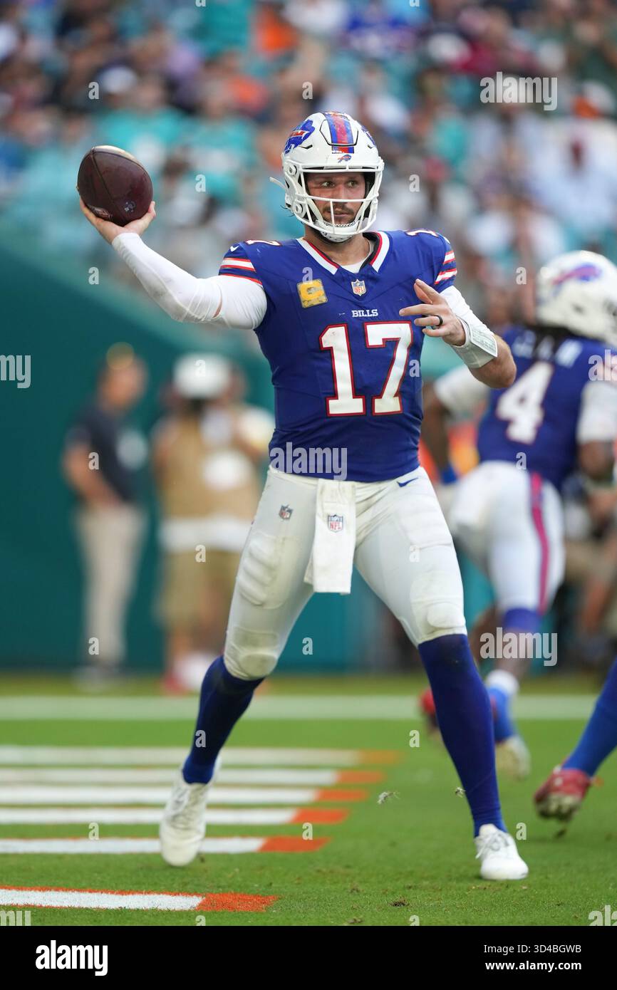 Buffalo Bills quarterback Josh Allen (17) makes a pass attempt during ...