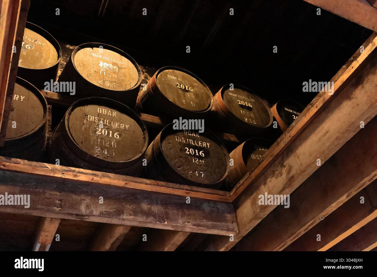 027 Liquor-aging white oak wood casks in the 1794 established Oban ...