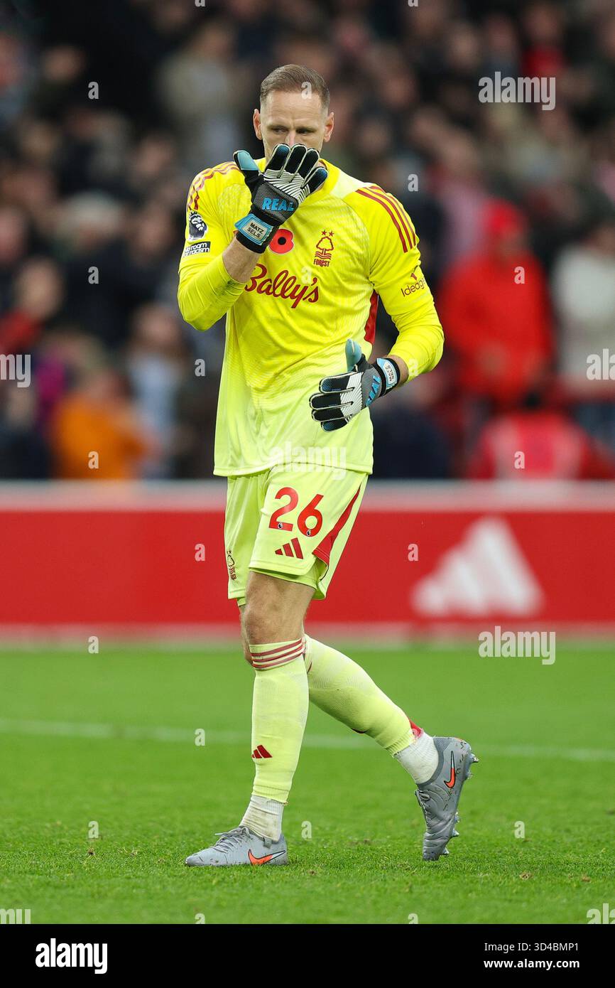Nottingham, UK. 9th Nov, 2025. Matz Sels of Nottingham Forest during ...