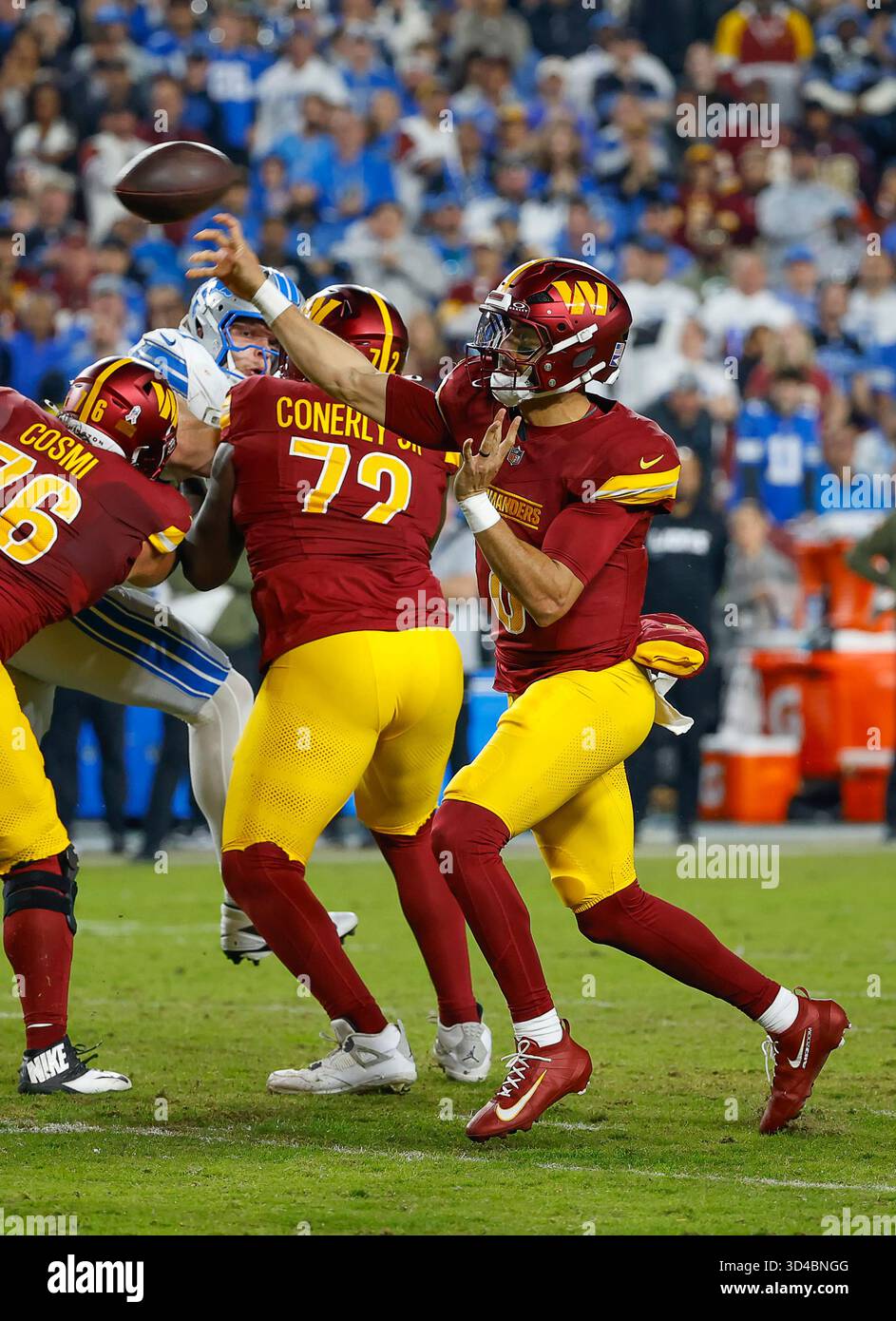 Nov 9, 2025: Washington Commanders QB #8 Marcus Mariota throws a pass ...