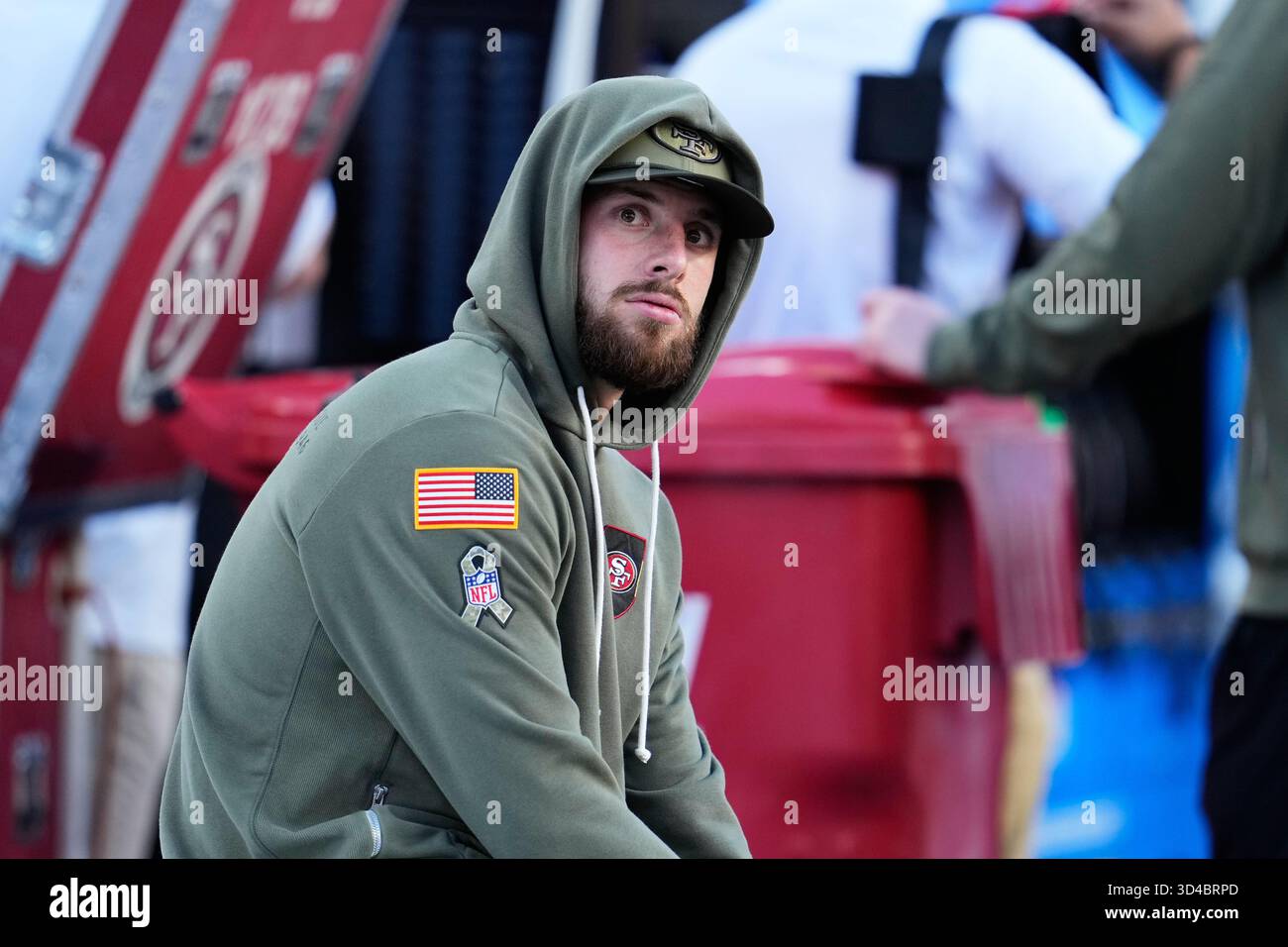 San Francisco 49ers wide receiver Ricky Pearsall sits on the bench ...