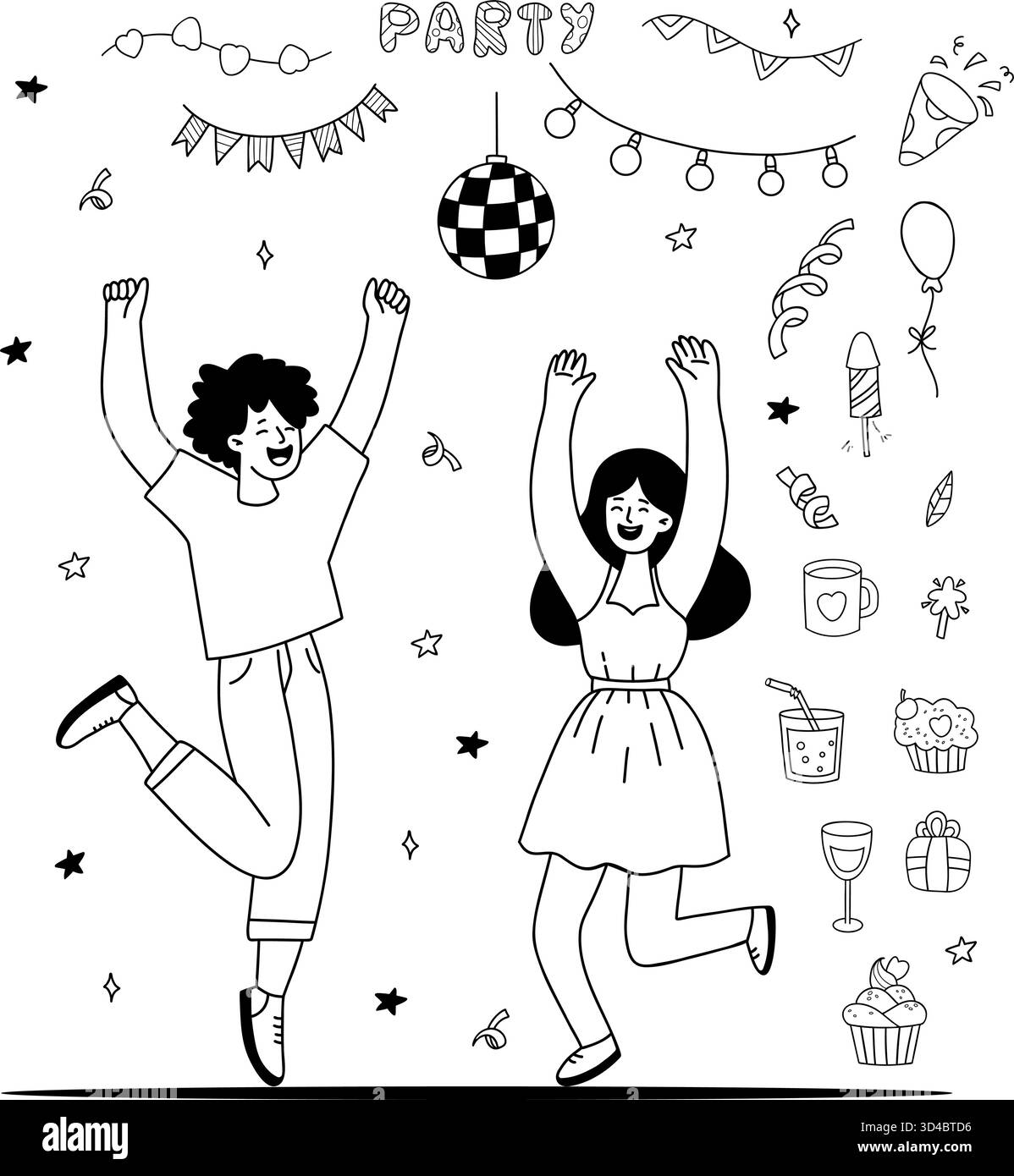 Cheerful people girl guy dancing Black and White Stock Photos & Images ...