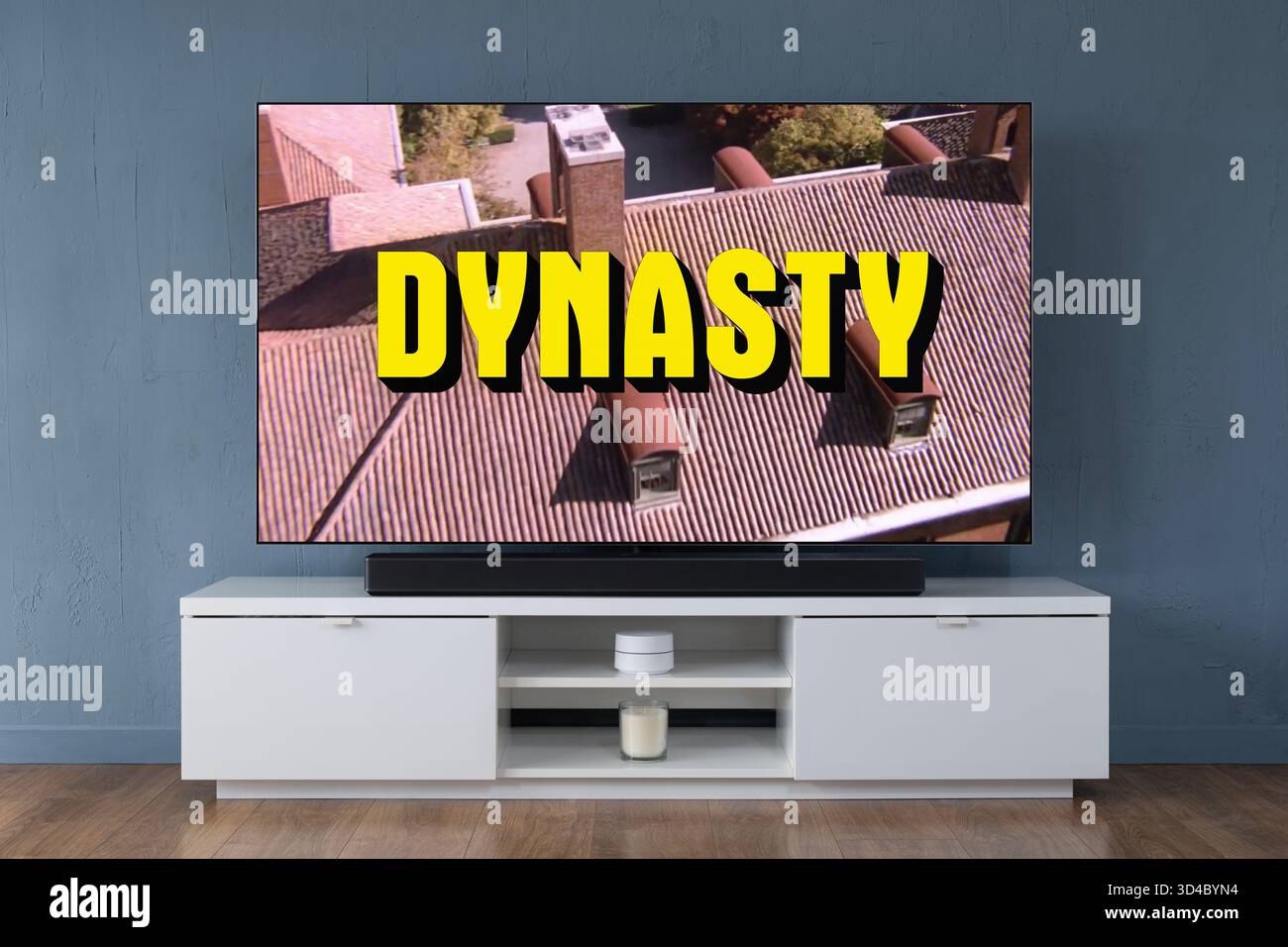 A widescreen OLED television showing the intro scene to the 1980s TV ...