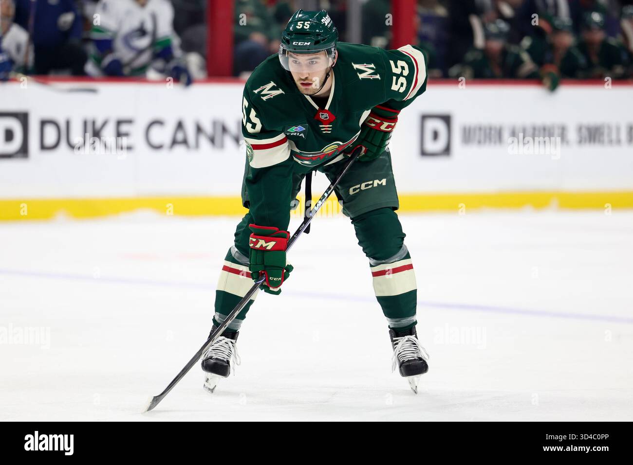 Minnesota Wild defenseman David Jiricek readies for a faceoff during ...