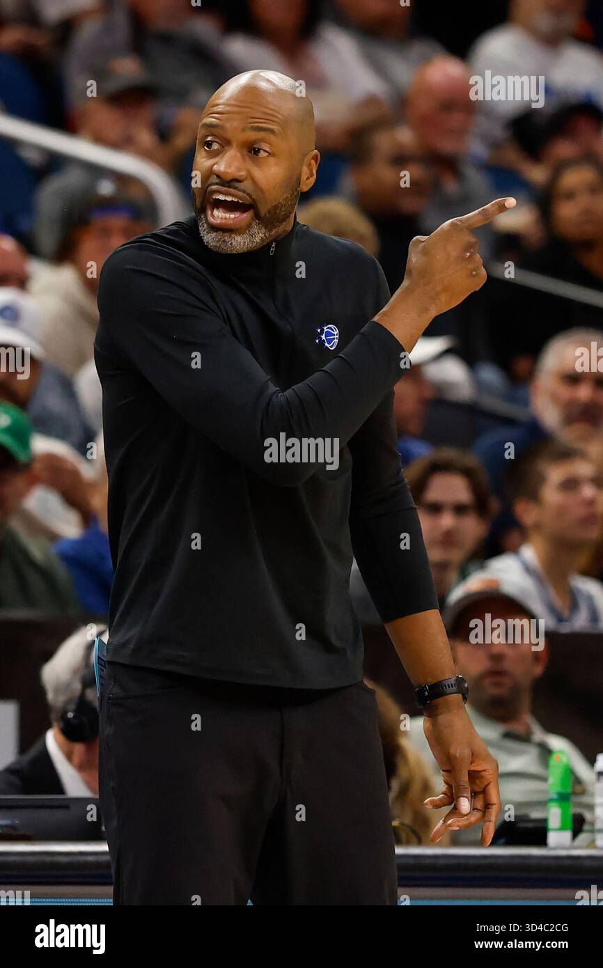 Orlando Magic head coach Jamahl Mosley reacts to play as his team plays ...