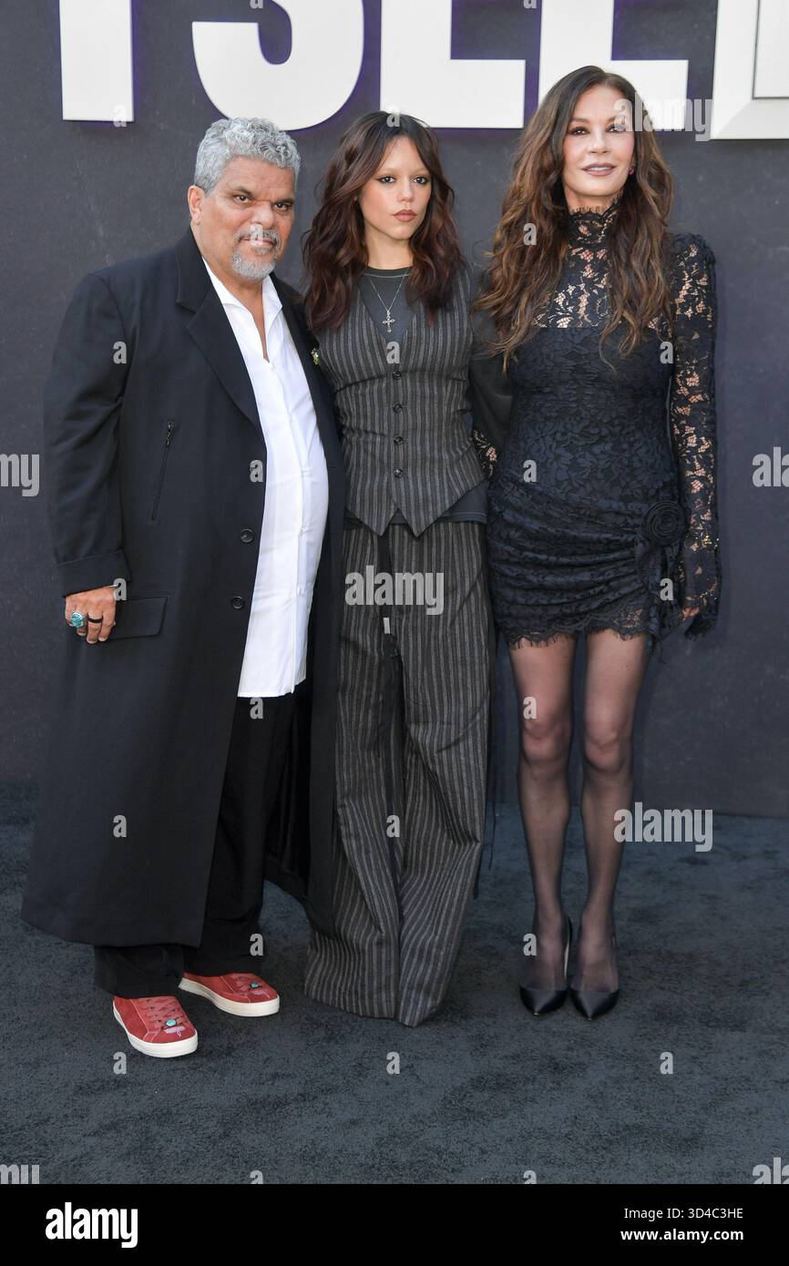 Luis Guzman, from left, Jenna Ortega, Catherine Zeta arrive at an FYC event for "Wednesday" on ...