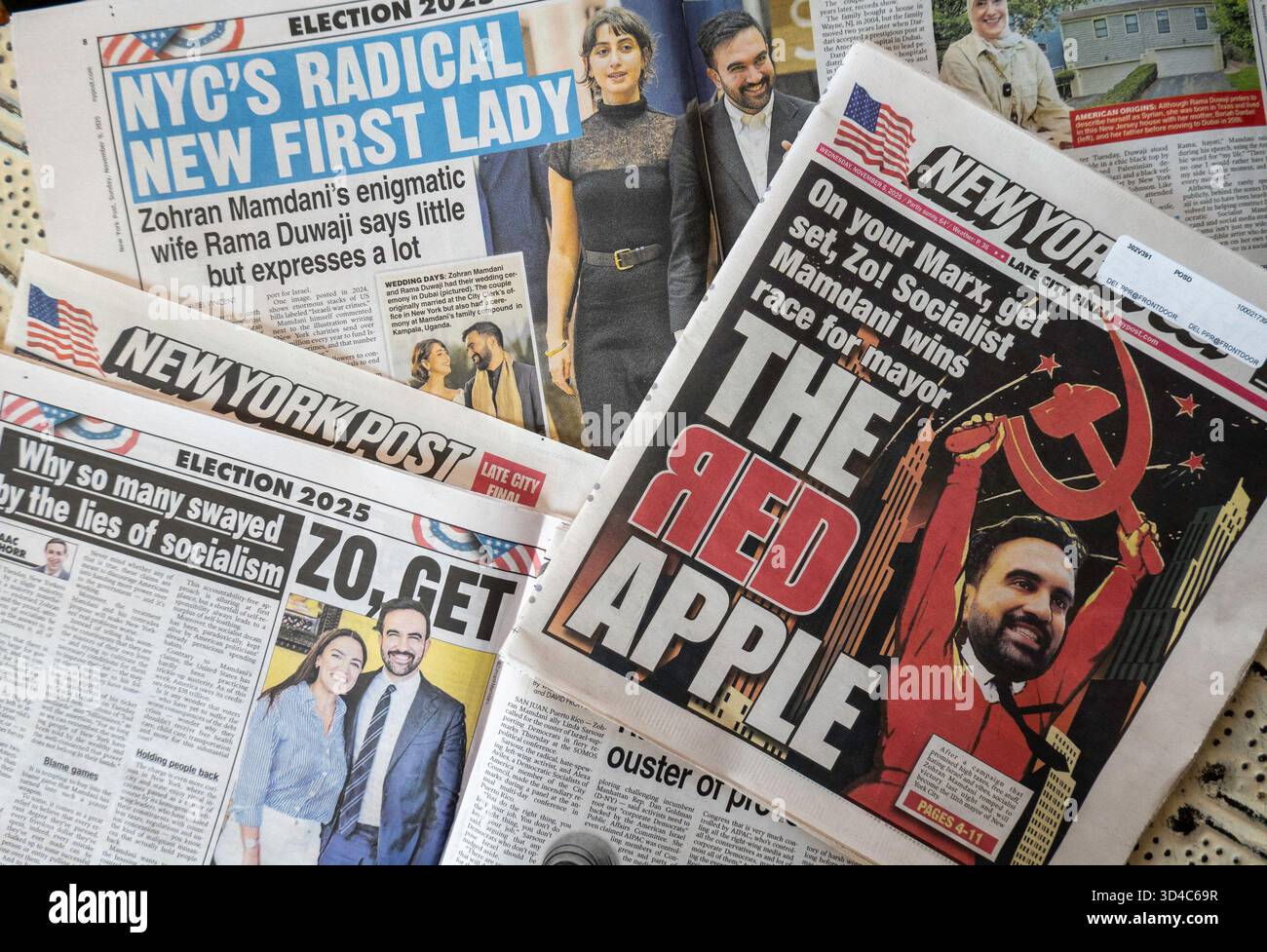 Still life of November 2025 New York Post newspaper coverage of Zohran ...