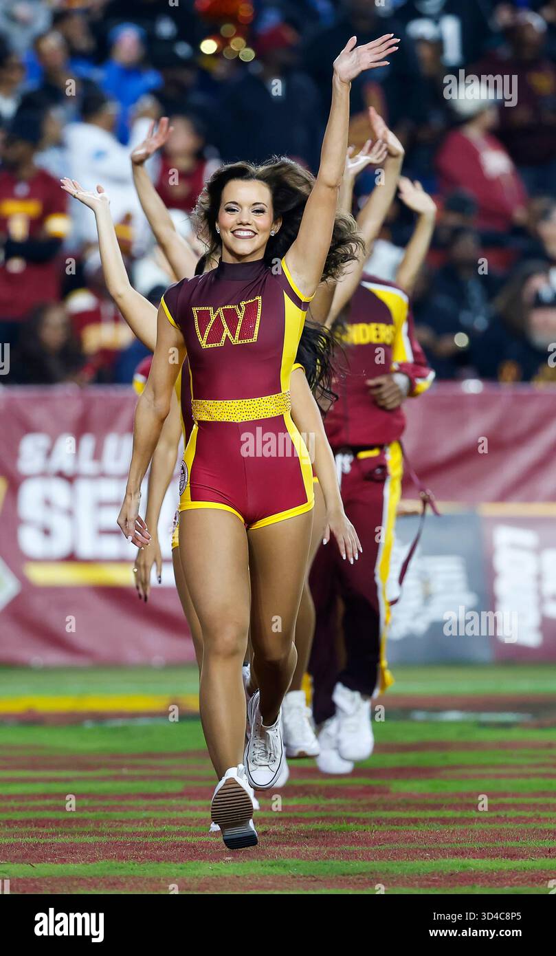 Nov 9, 2025: Washington Commanderâ€™s cheerleaders take the field to perform during the ...
