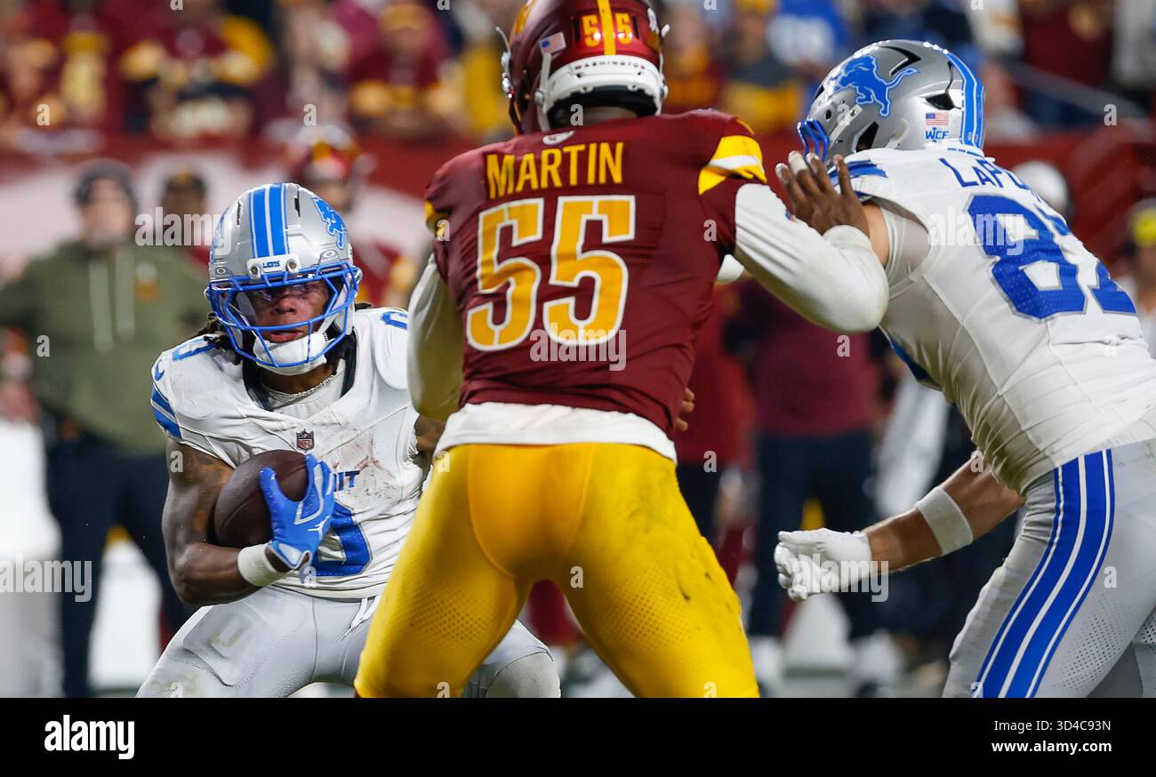 Nov 9, 2025: Detroit Lions RB #0 Jahmyr Gibbs looks for a path around ...