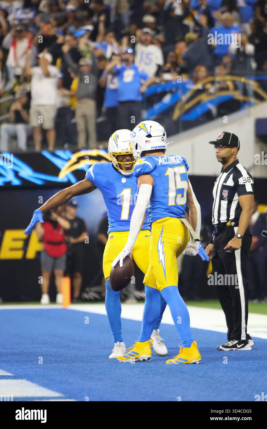 Los Angeles Chargers wide receiver Ladd McConkey (15) celebrates his ...