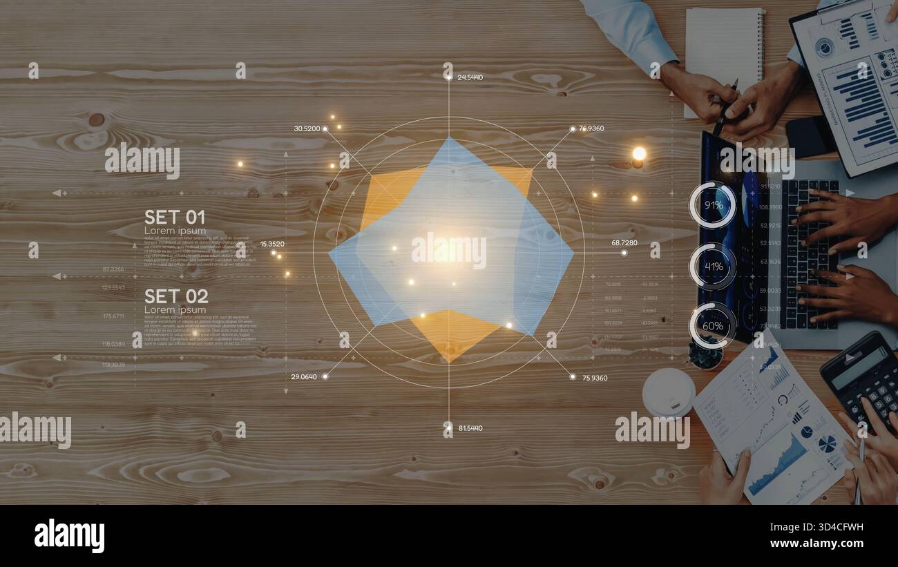 A modern workspace featuring business analysis tools and data ...