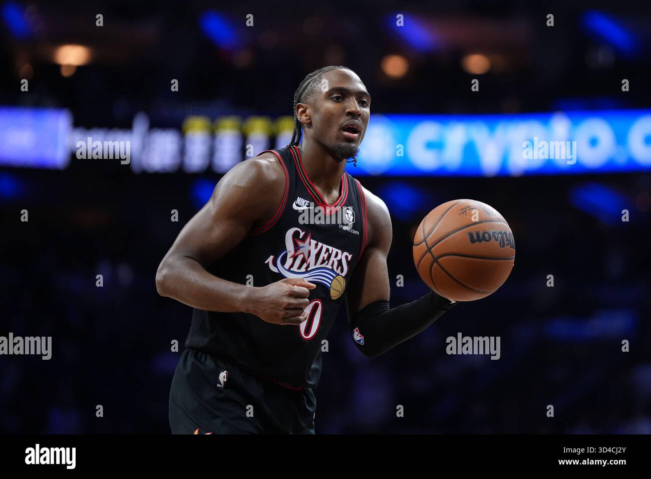 Philadelphia 76ers' Tyrese Maxey plays during an NBA basketball game ...