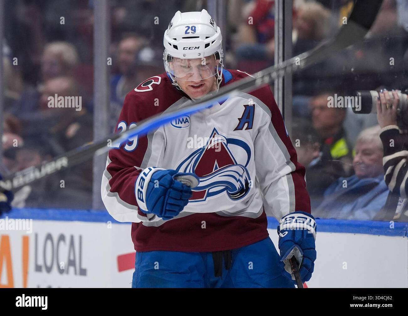 Colorado Avalanche's Nathan MacKinnon celebrates his first goal against ...