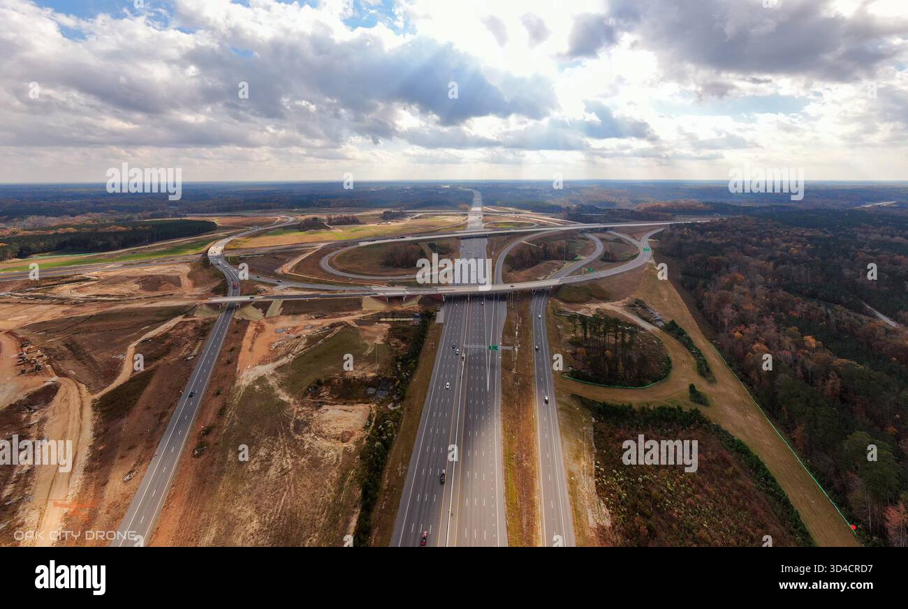 Aerial Drone View of Modern Interstate 40 Turbine Interchange ...