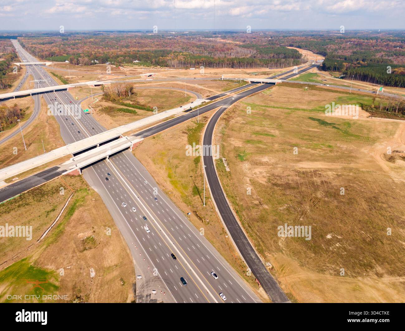 Aerial Drone View of Modern Interstate 40 Turbine Interchange ...