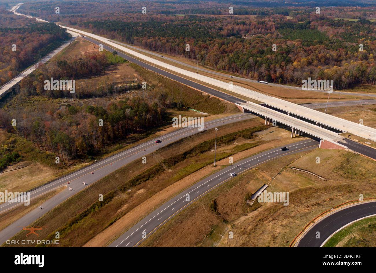Aerial Drone View of Modern Interstate 40 Turbine Interchange ...