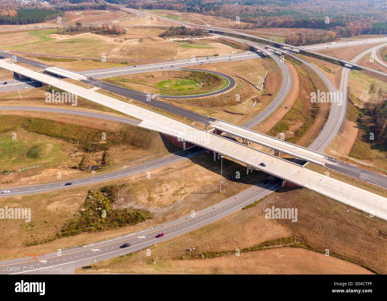 Aerial Drone View of Modern Interstate 40 Turbine Interchange ...