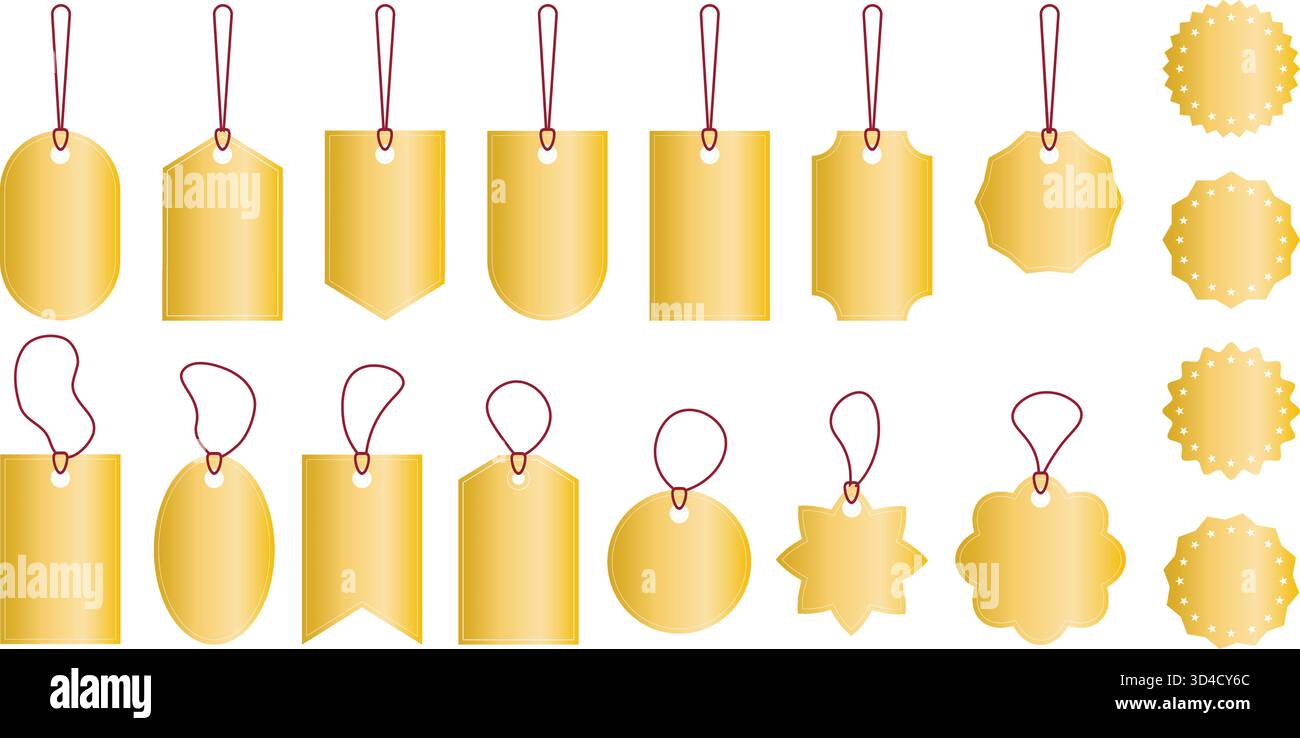 Set of gold holiday price tags and tags. Shiny label and badge mockups ...