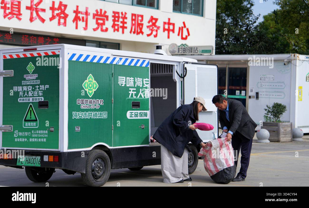 HAI'AN, CHINA - NOVEMBER 10, 2025 - A postal worker at a village post ...