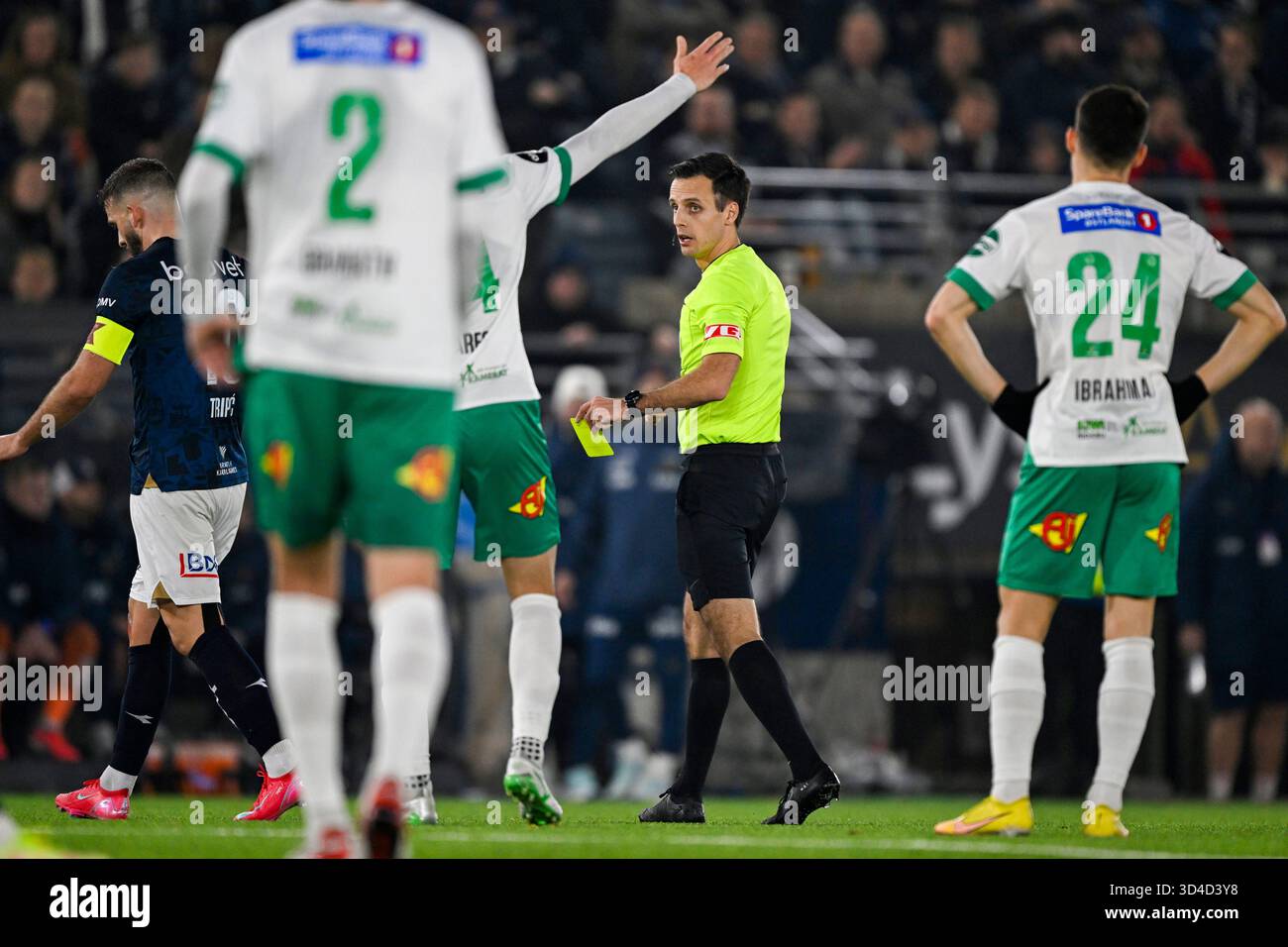 Stavanger 20251108. Yellow card to HamKam's Tore André Sørås during the ...