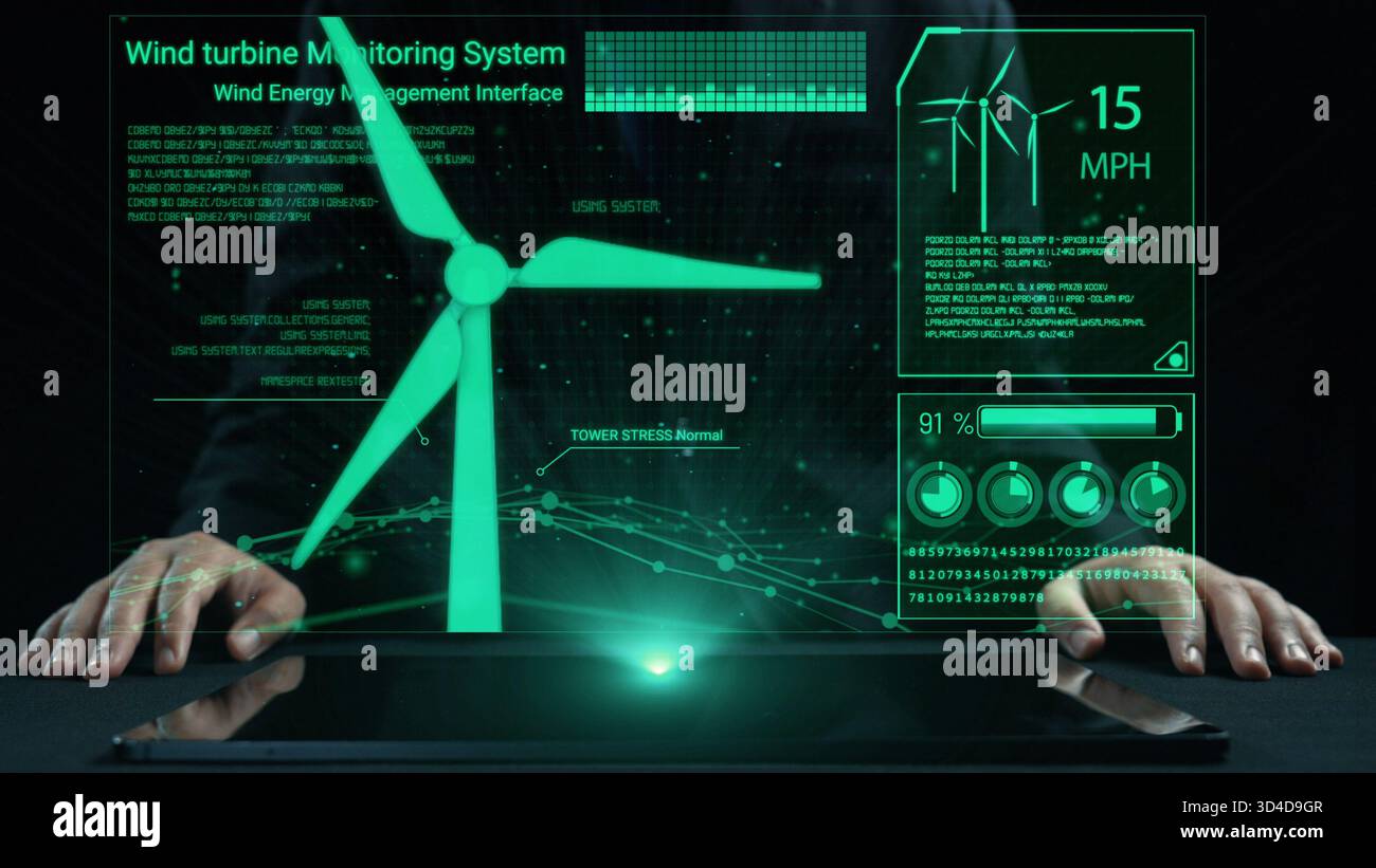 This image showcases a cutting-edge wind turbine monitoring system ...