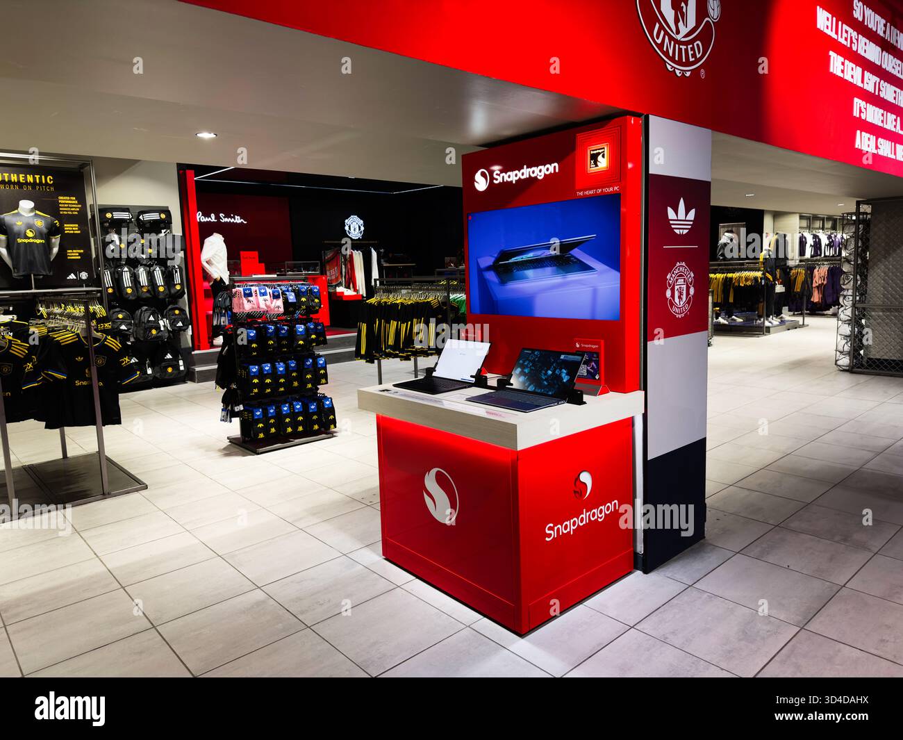Manchester, UK - September 30, 2025: Red Snapdragon branded display ...