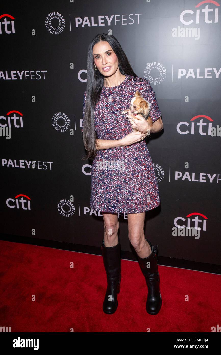 Demi Moore holding her dog Pilaf attends Paramount+'s "Landman" during ...