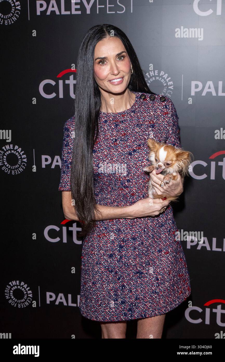 Demi Moore holding her dog Pilaf attends Paramount+'s "Landman" during ...