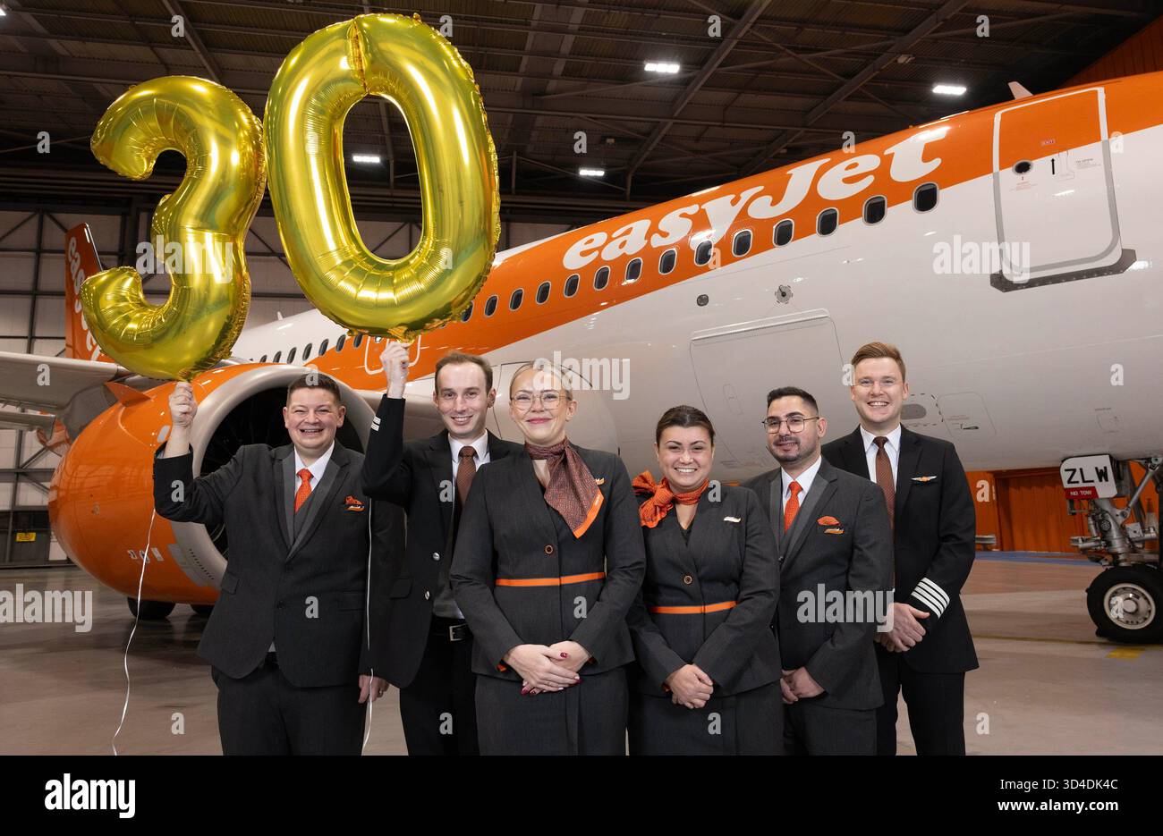 EDITORIAL USE ONLY (From left) easyJet Cabin Crew Benjamin Collict ...
