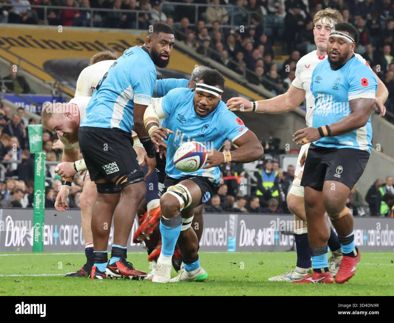 L-R Elia Canakaivata of Fiji and Eroni Mawi of Fiji in action during ...