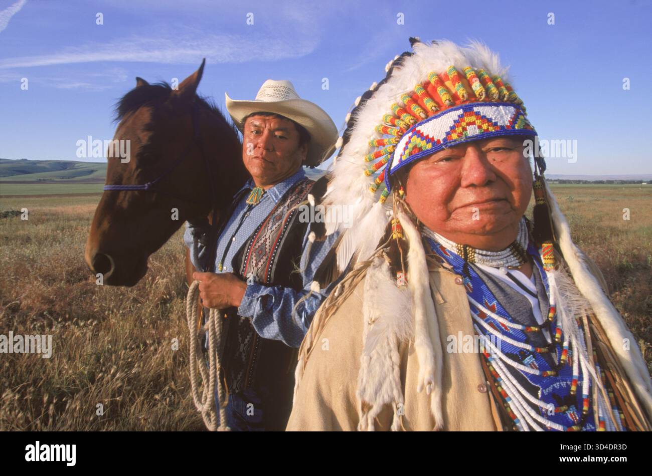 Chief of the Umatilla Tribes, Raymond Burke, Wish low tu latin, wears a ...