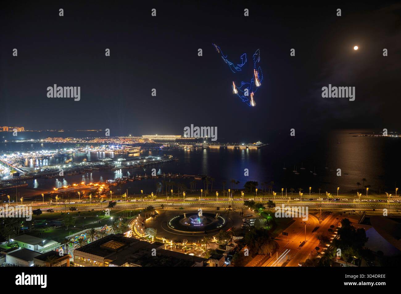 Doha, Qatar - Fireworks Drone show at Mina Port Qatar Boat Show 2025 ...