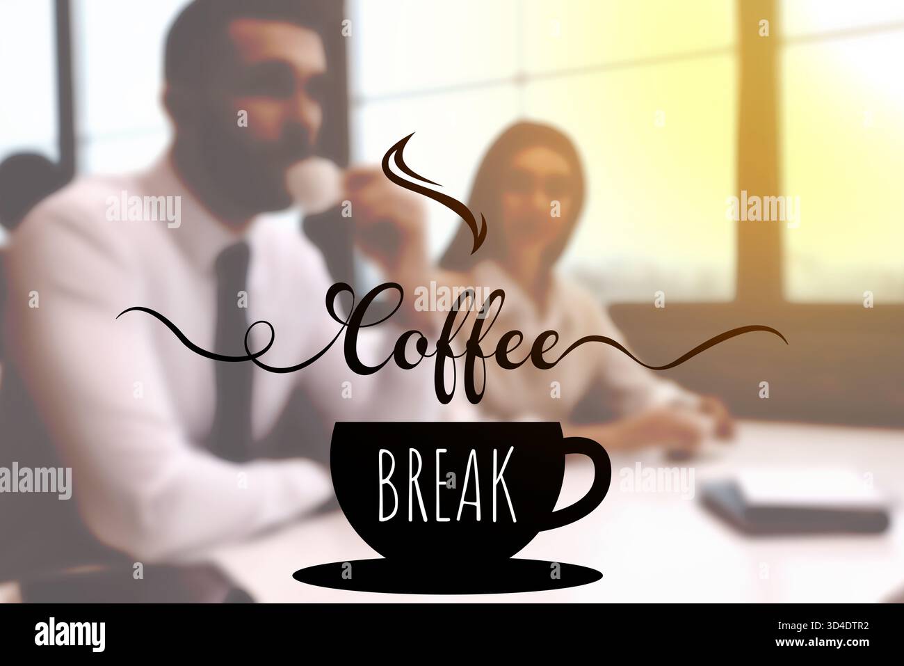 Coffee break time. Colleagues with hot drinks in cafe Stock Photo - Alamy