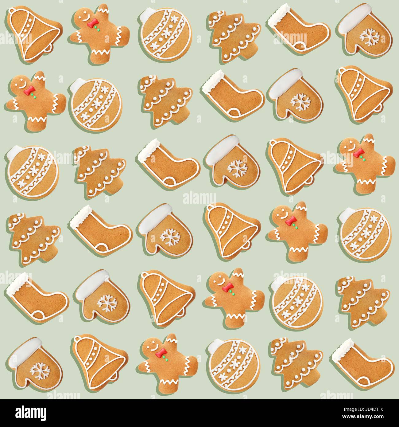 Christmas cookies on pale turquoise background, top view. Pattern ...