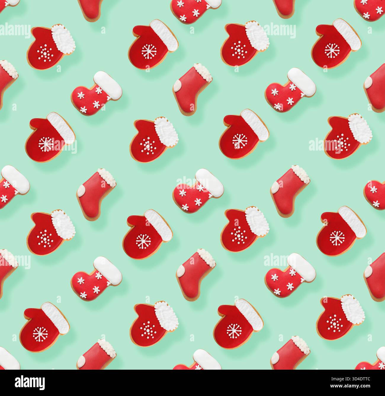 Christmas cookies on light turquoise background, top view. Pattern ...