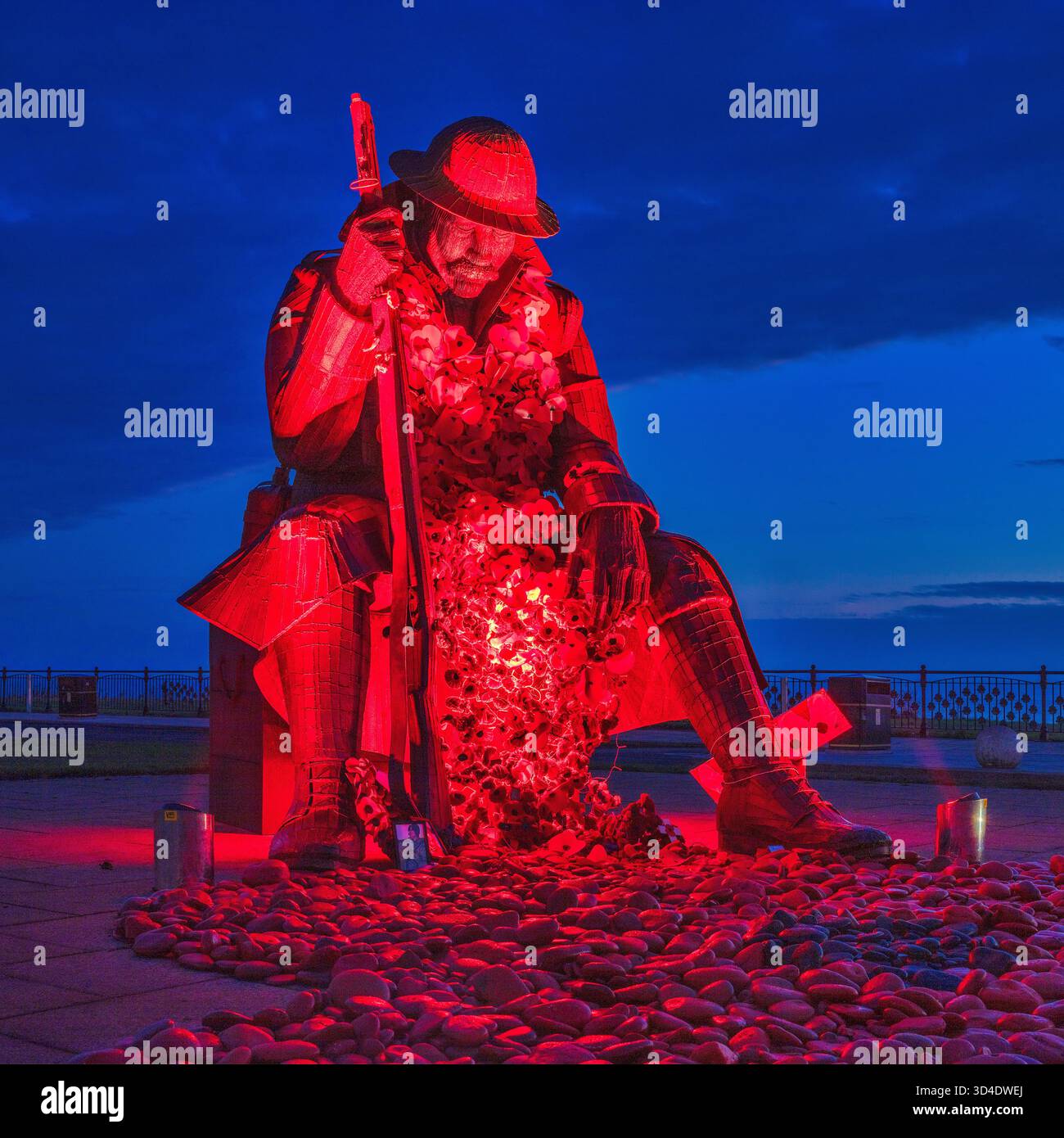 A view at dawn of the soldier sculpture Tommy at Seaham in County ...