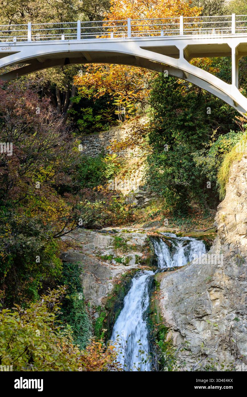 Waterfall in the National Botanical Garden in Sololaki hills in Tbilisi ...