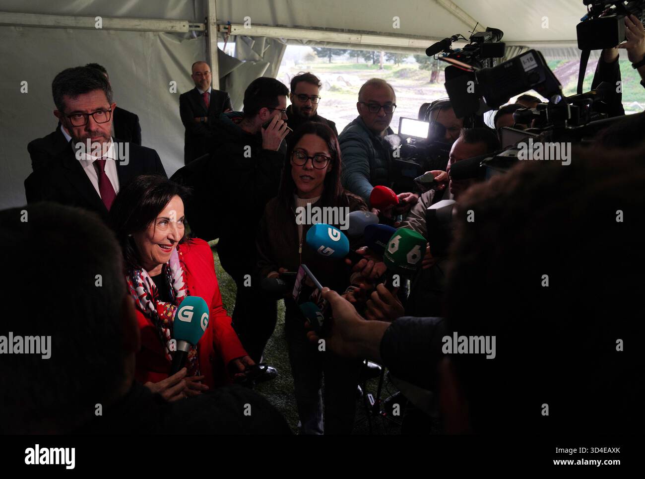 The Minister of Defense, Margarita Robles, attends the media during her ...
