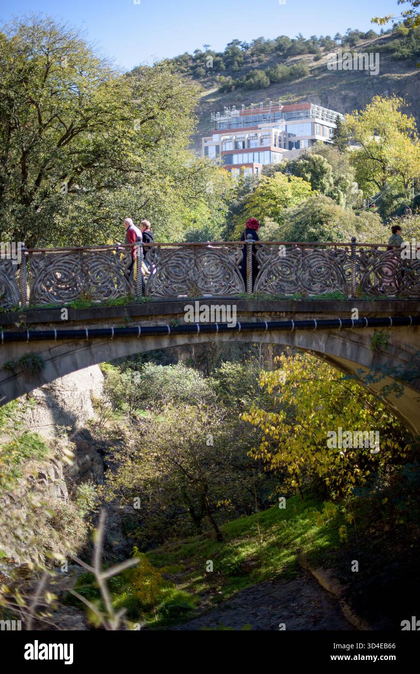 Bridge in the National Botanical Garden in Sololaki hills in Tbilisi ...
