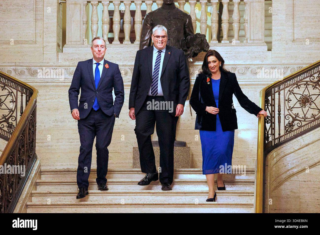 (left to right) Education Minister Paul Givan, DUP leader Gavin ...