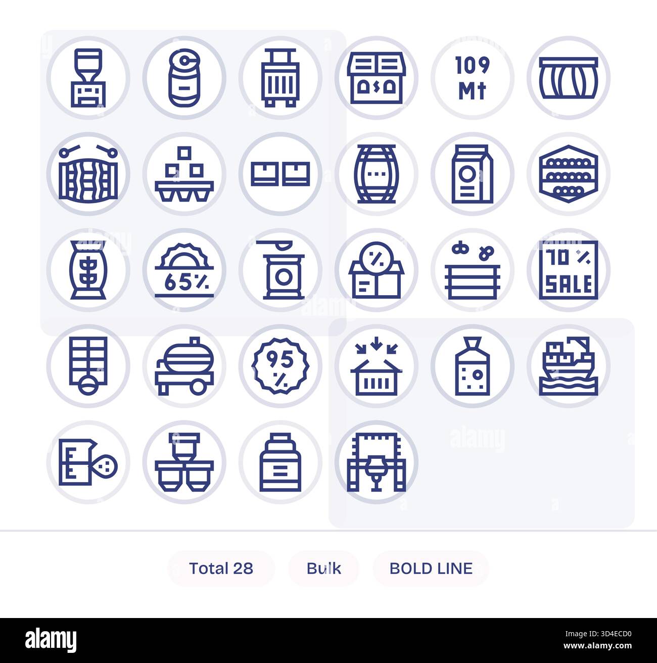 A crisp, adaptable set of 28 Bold Line icons capturing Bulk, designed ...