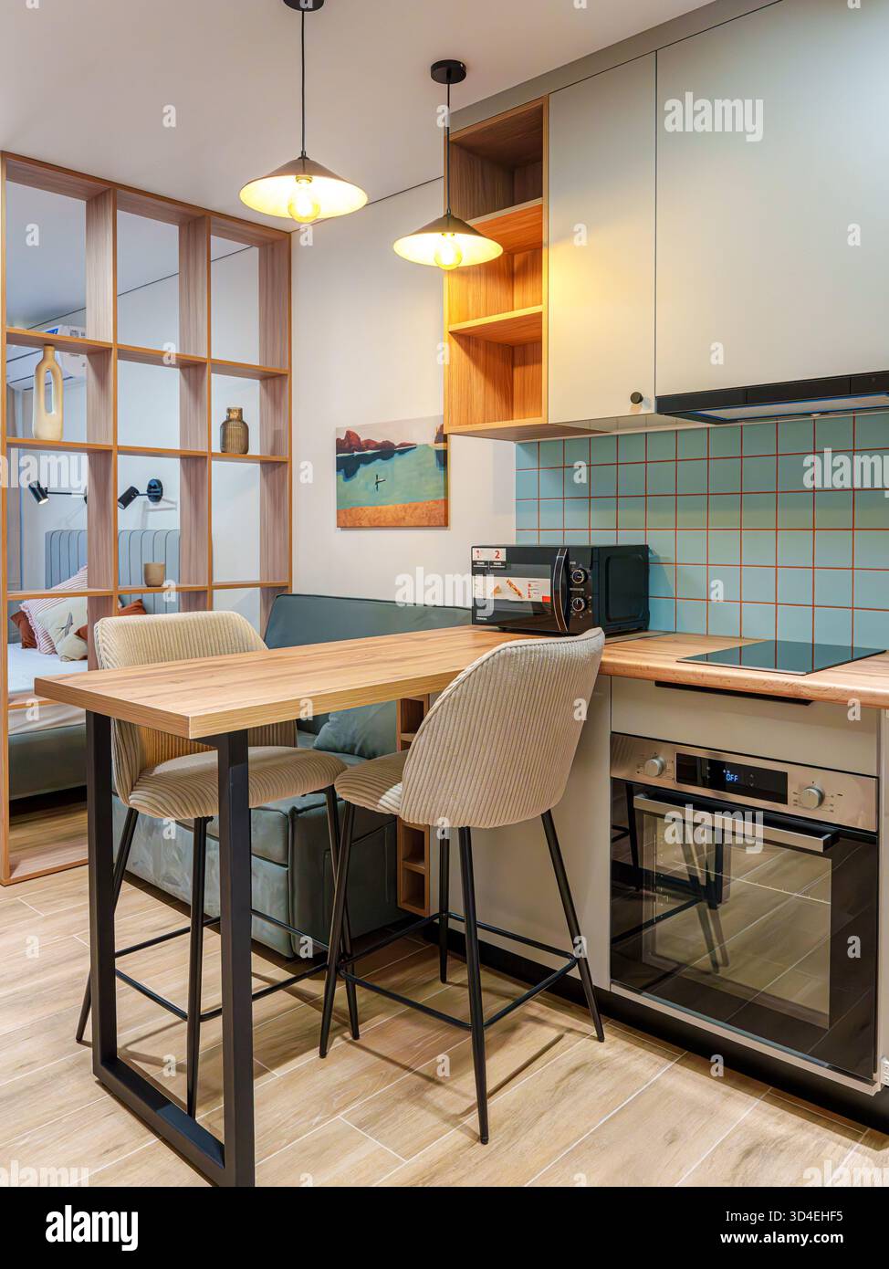 Modern Studio Apartment with Open Plan Layout and Zoned Interior Stock ...