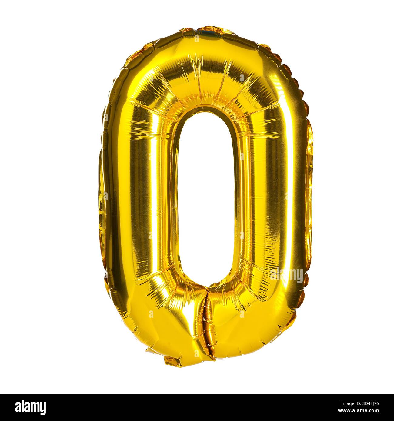 A shiny golden number zero balloon on a white background, ideal for ...