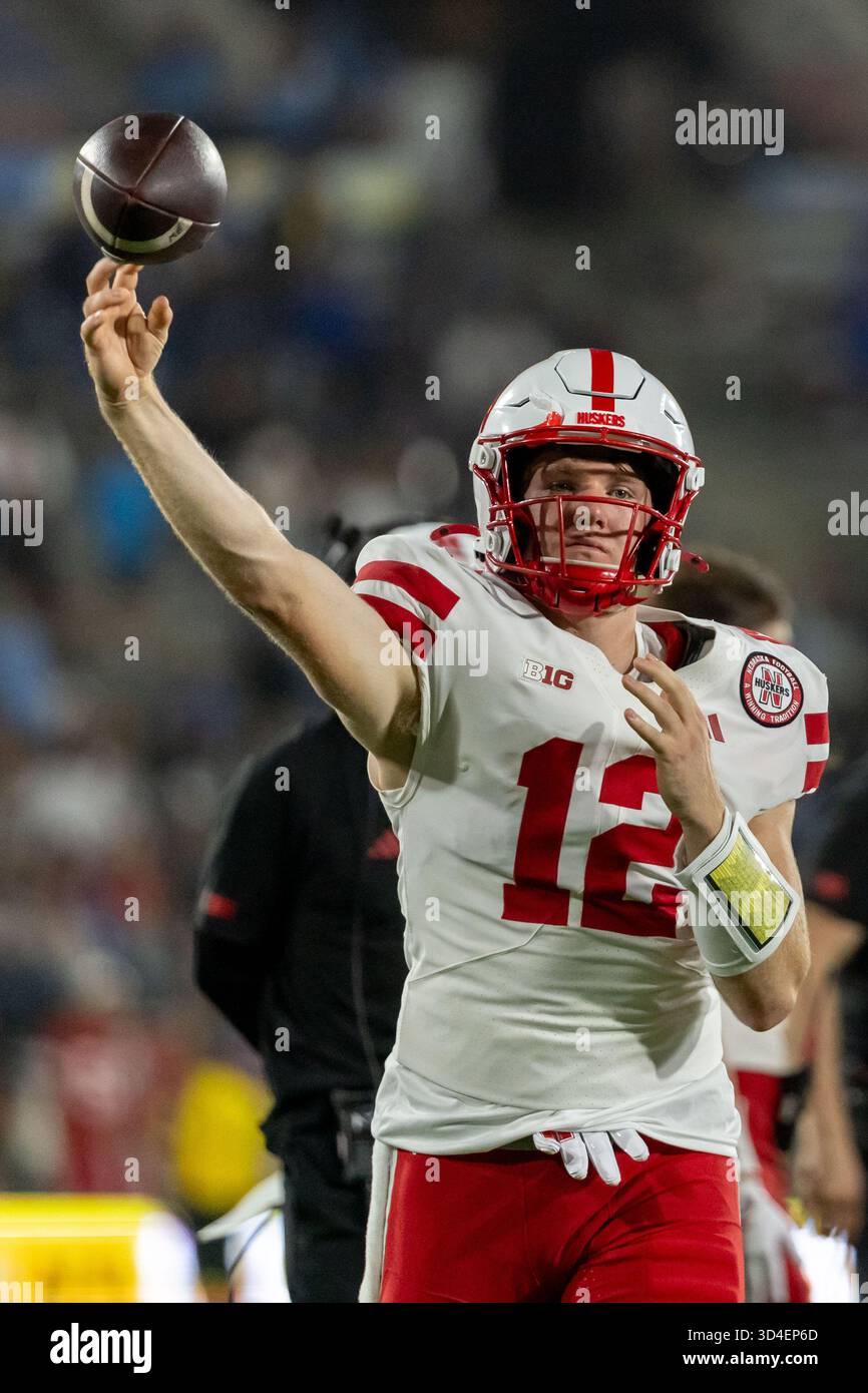 Nebraska quarterback Jalyn Gramstad (12) throws the ball on the ...