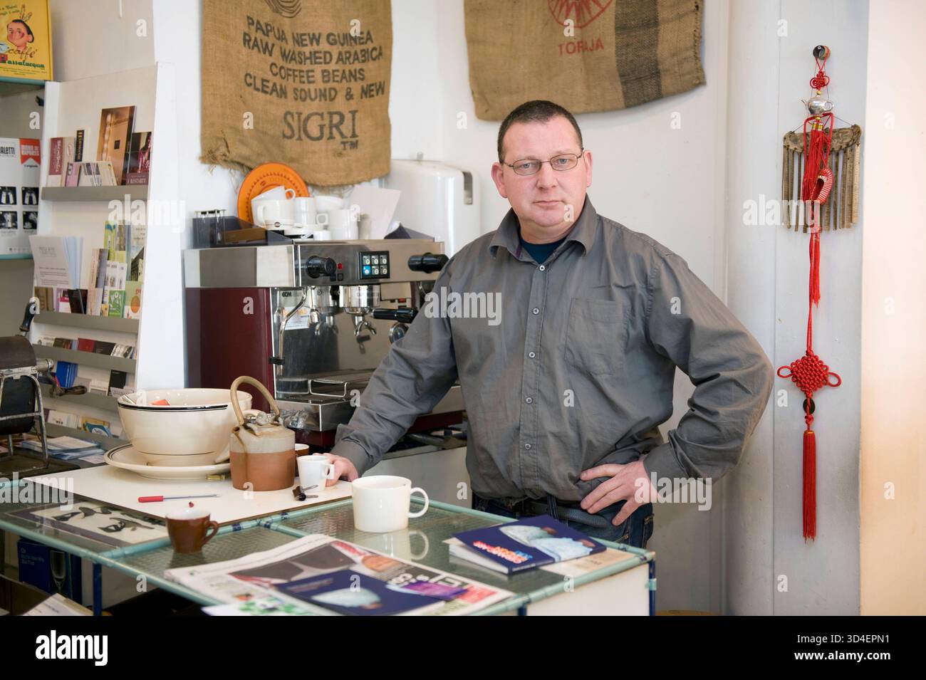 Owner Coffee & Tea Store. Portrait of a Coffee and Tea Shop Owner, down ...
