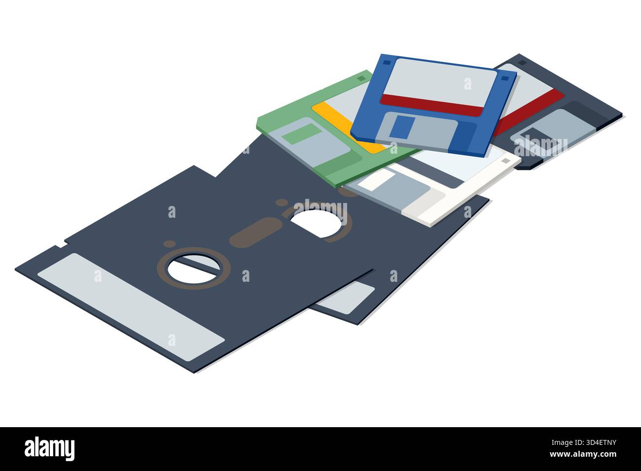 An isometric set of 3.5-inch floppy diskettes, a key piece of vintage ...