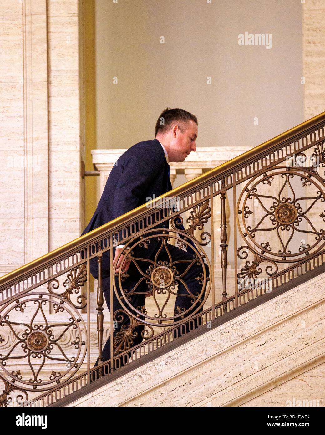 Northern Ireland Education Minister Paul Givan leaves the Stormont ...