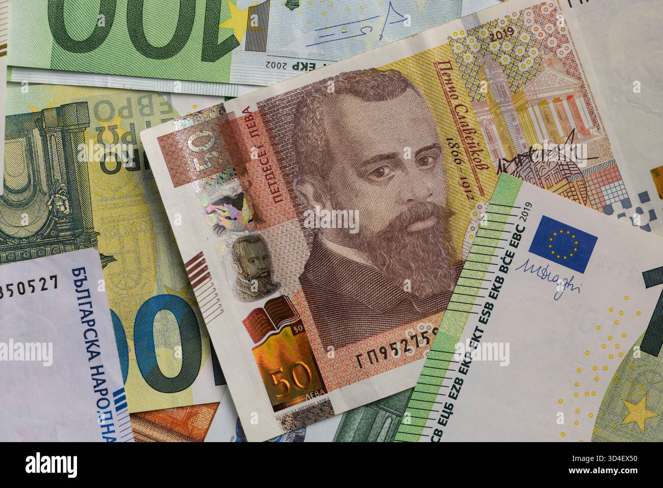 Bulgarian Leva and Euro Banknotes Scattered Full Frame Background Stock ...