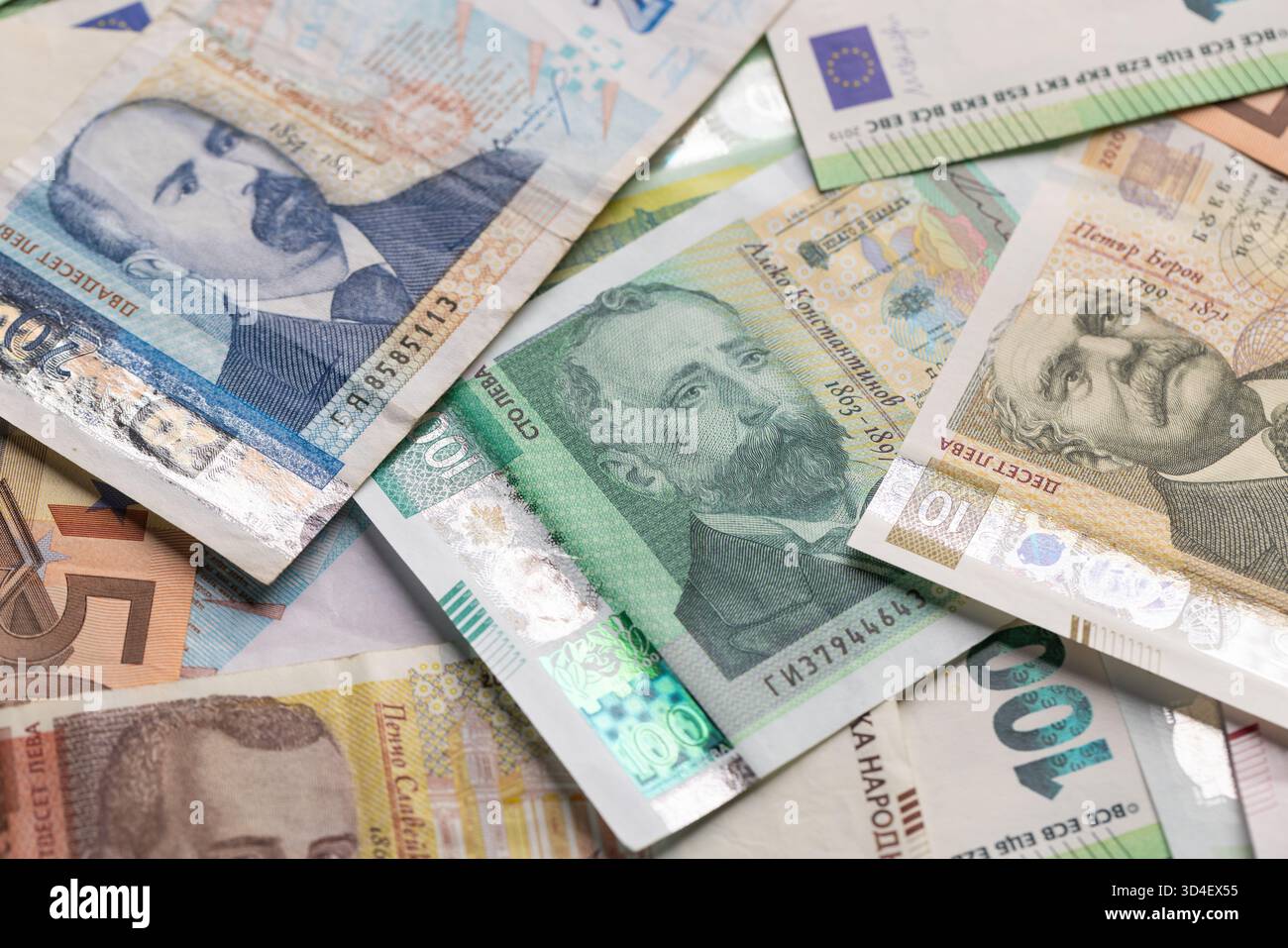 Bulgarian Leva and Euro Banknotes Scattered Full Frame Background Stock ...